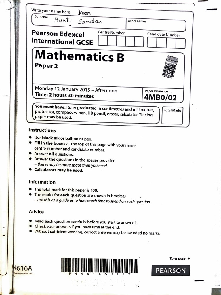 Jason - 2015 January Paper 2 Maths B PDF | PDF | Tools | Teaching ...