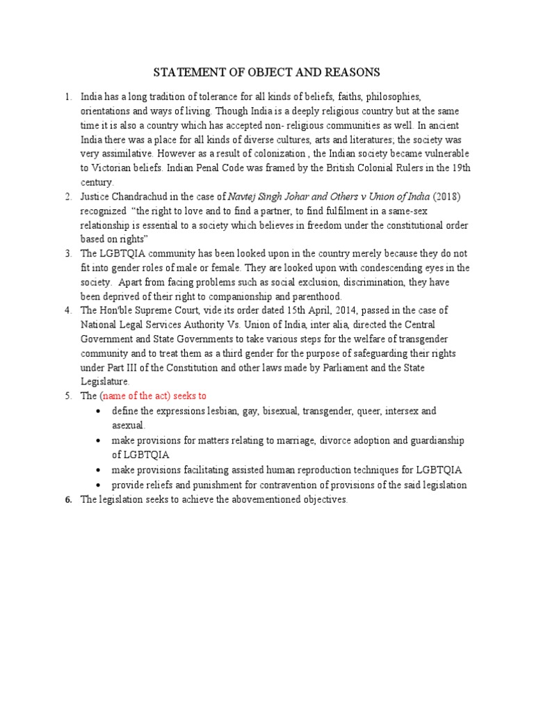 Statement of Object and Reasons | PDF