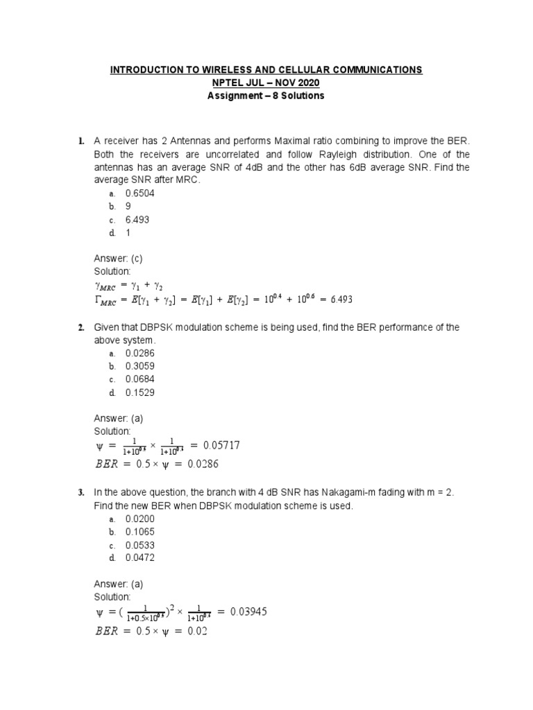 Assignment 8 Solutions Updated | PDF | Signal To Noise Ratio ...