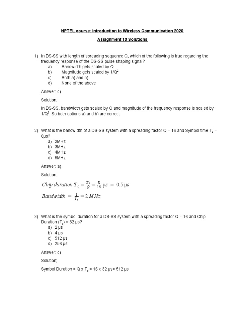 Assignment 10 Solutions - Updated | PDF | Bandwidth (Signal Processing) | Telecommunications ...