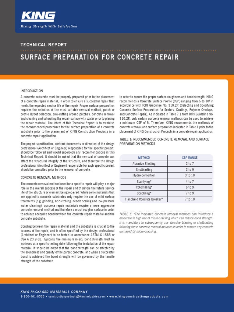 Surface Preparation For Concrete Repair: Technical Report | PDF ...