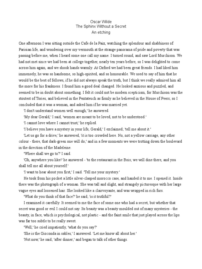 The Sphinx Without A Secret Oscar Wilde | PDF