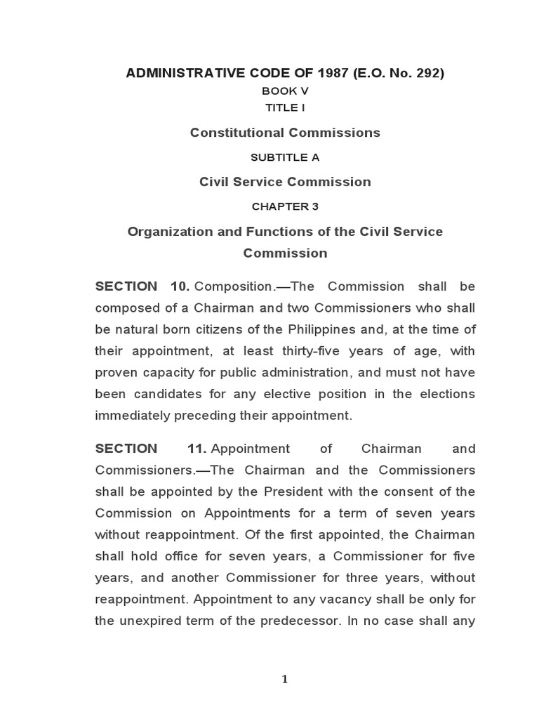 Constitutional Commissions: Administrative Code of 1987 (E.O. No. 292 ...