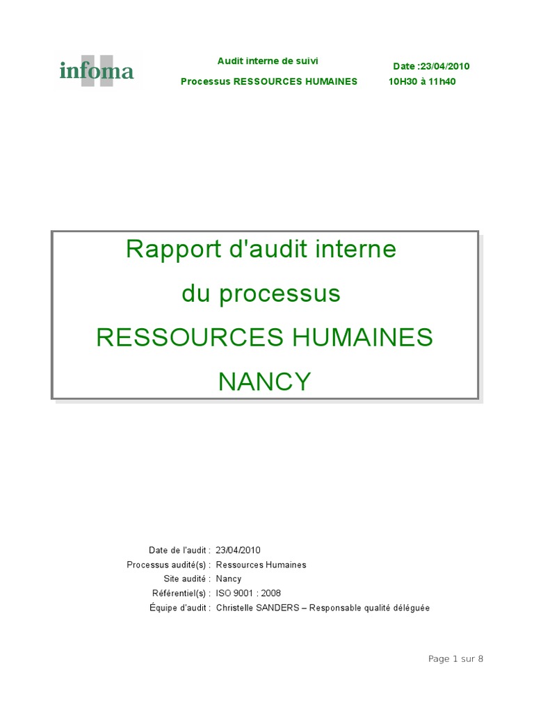 Rapport D'audit PDF | PDF | Audit | Système de management de la qualité