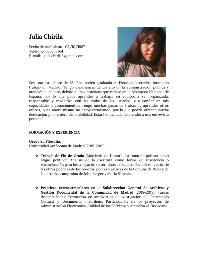 CURRICULUM VITAE-Julia Chirila | PDF | Madrid | Science