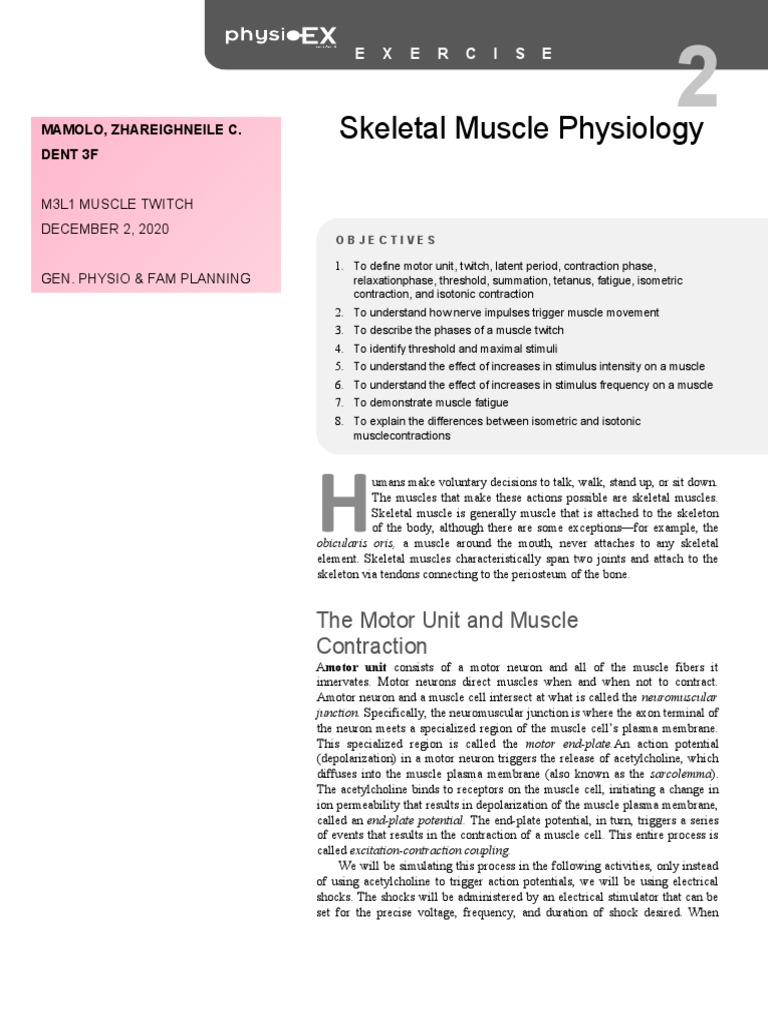 PhysioEx 2 Skeletal Muscle Physiology Worksheet Act 1 To 7 | PDF ...