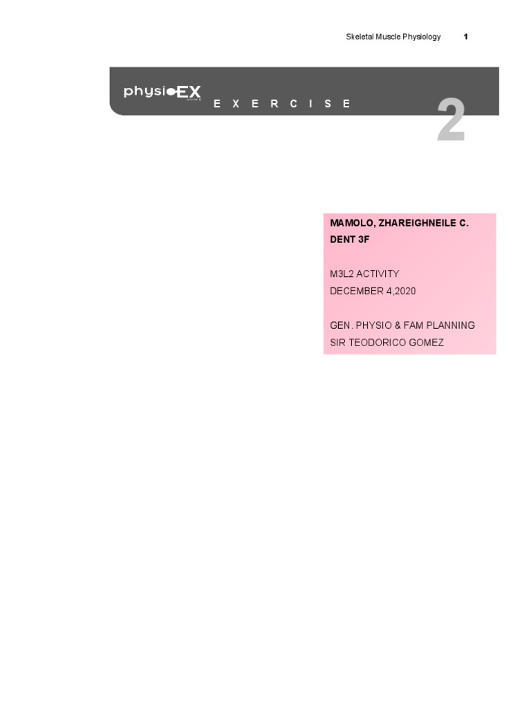 PhysioEx 2 Skeletal Muscle Physiology Worksheet Act 8 & 9 | PDF ...