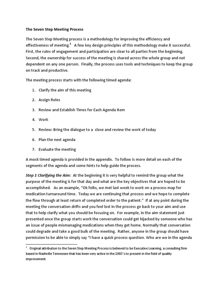 The Seven Step Meeting Process | PDF | Facilitator | Agenda (Meeting)