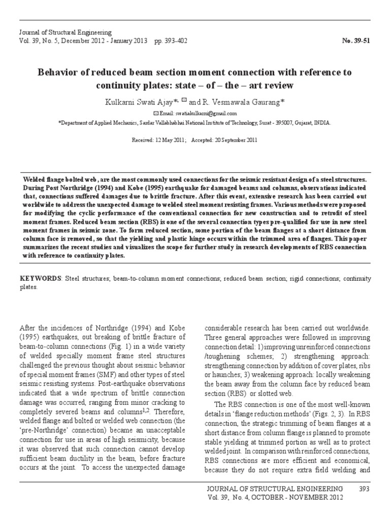 001-Behaviour of Reduced Beam Section Moment Connection With Refernce ...
