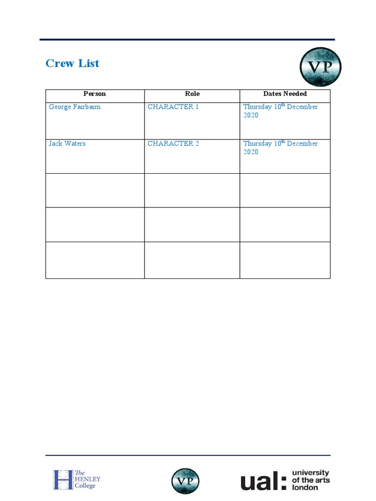 Crew List for December 10, 2020 | PDF