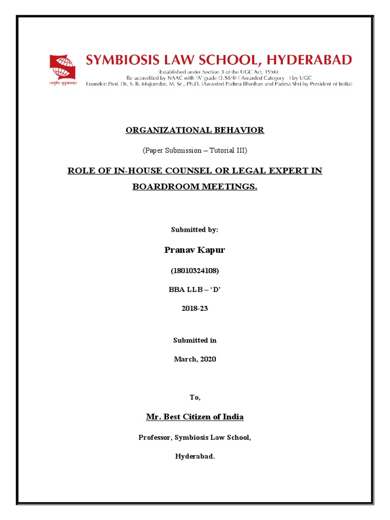 Role of In-House Counsel or Legal Expert in Boardroom Meetings | PDF ...