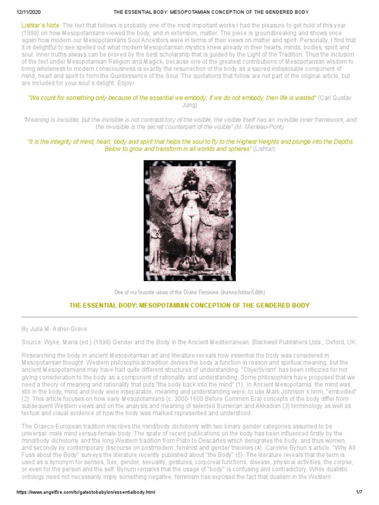 The Essential Body - Mesopotamian Conception of The Gendered Body | PDF ...