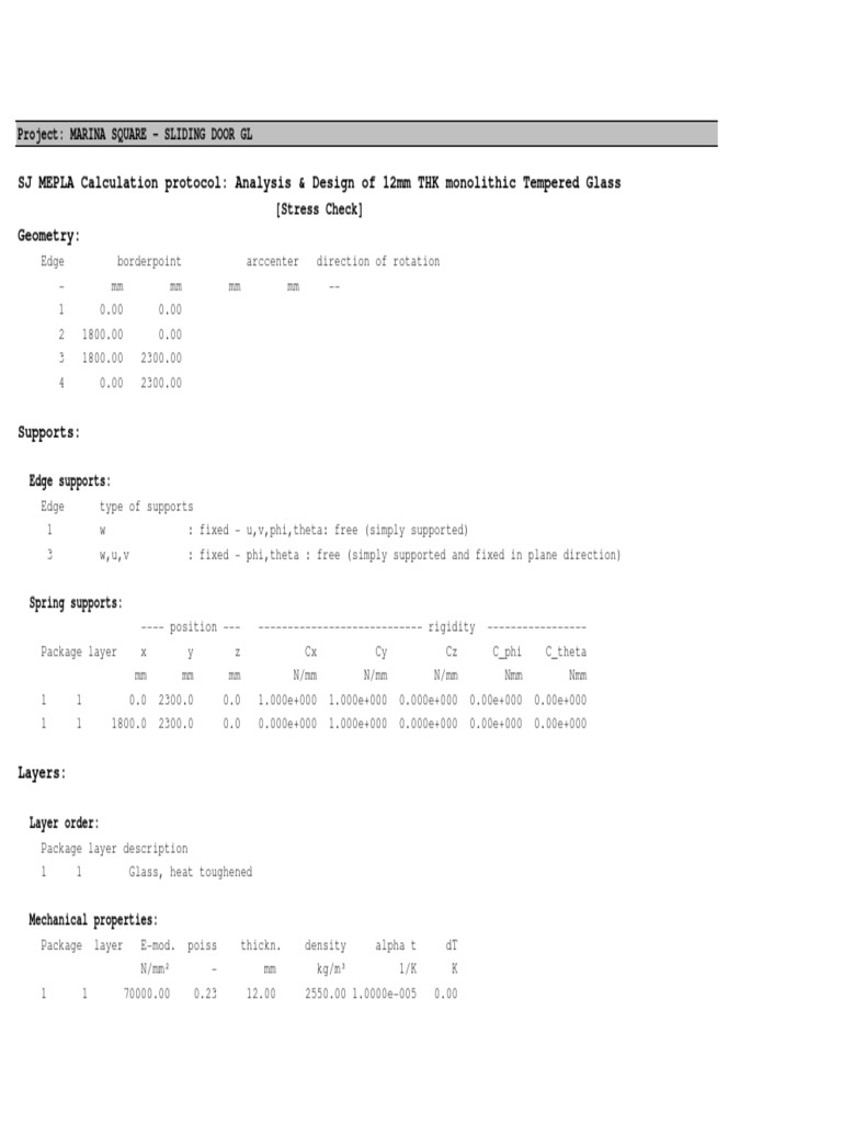 SJ MEPLA Calculation Protocol: Analysis & Design of 12mm THK Monolithic ...