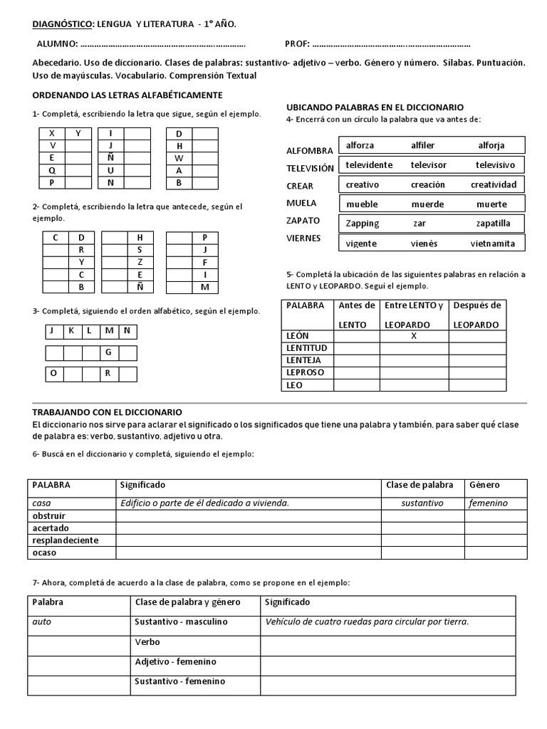 Diagnostico LyL 1er Año | PDF | Género gramatical | Palabra