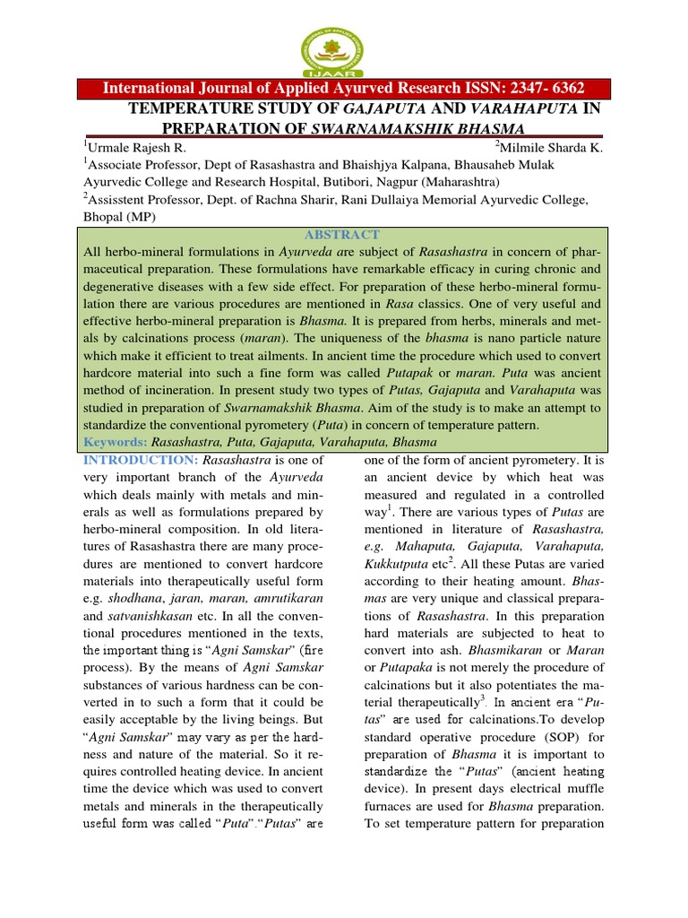 Temperature Study in Swarnamakshik Bhasma Preparation | PDF | Ayurveda ...