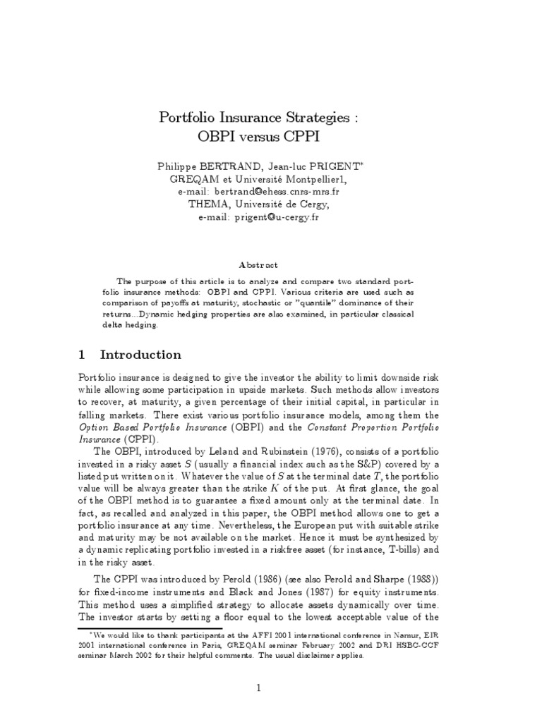 Portfolio Insurance Strategies - OBPI Versus CPPI | PDF | Greeks (Finance) | Option (Finance)