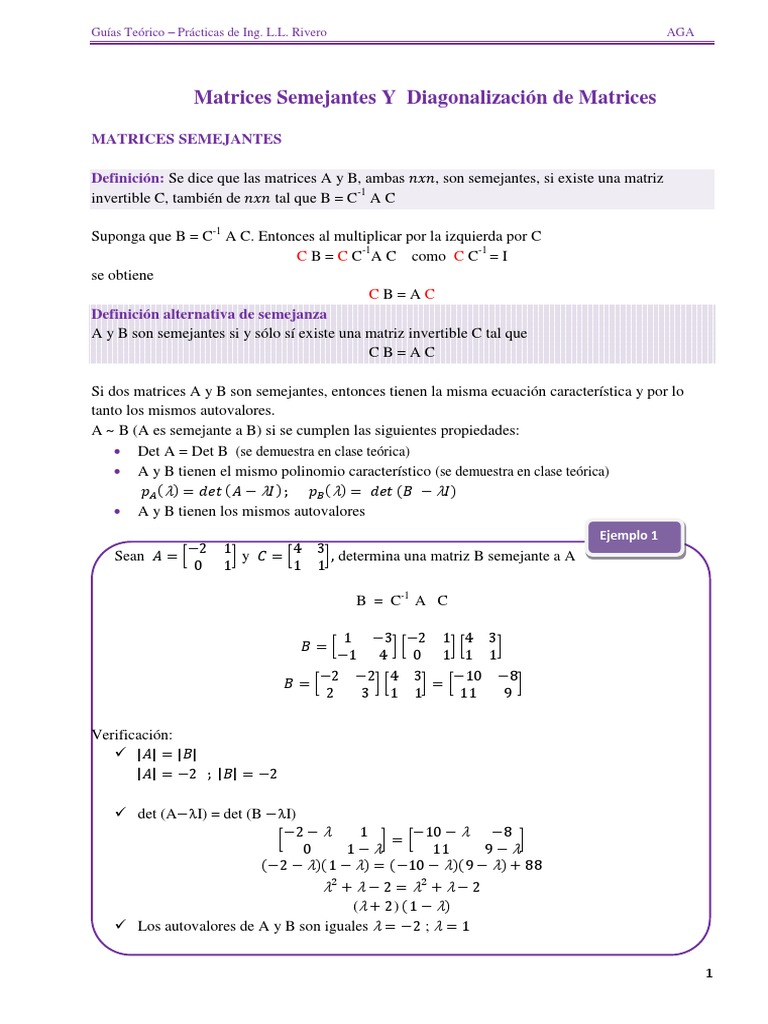 Matrices Semejantes y Diagonalización | PDF | Valores propios y ...