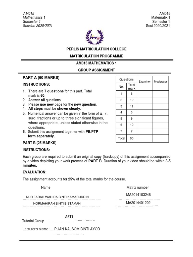 Tugasan Kumpulan Matematik Am015 | PDF | Fraction (Mathematics ...