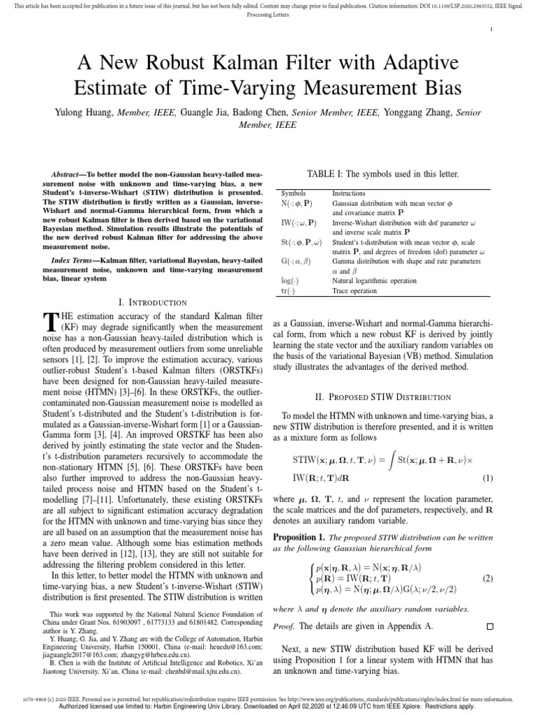 A New Robust Kalman Filter With Adaptive Estimate of Time-Varying ...