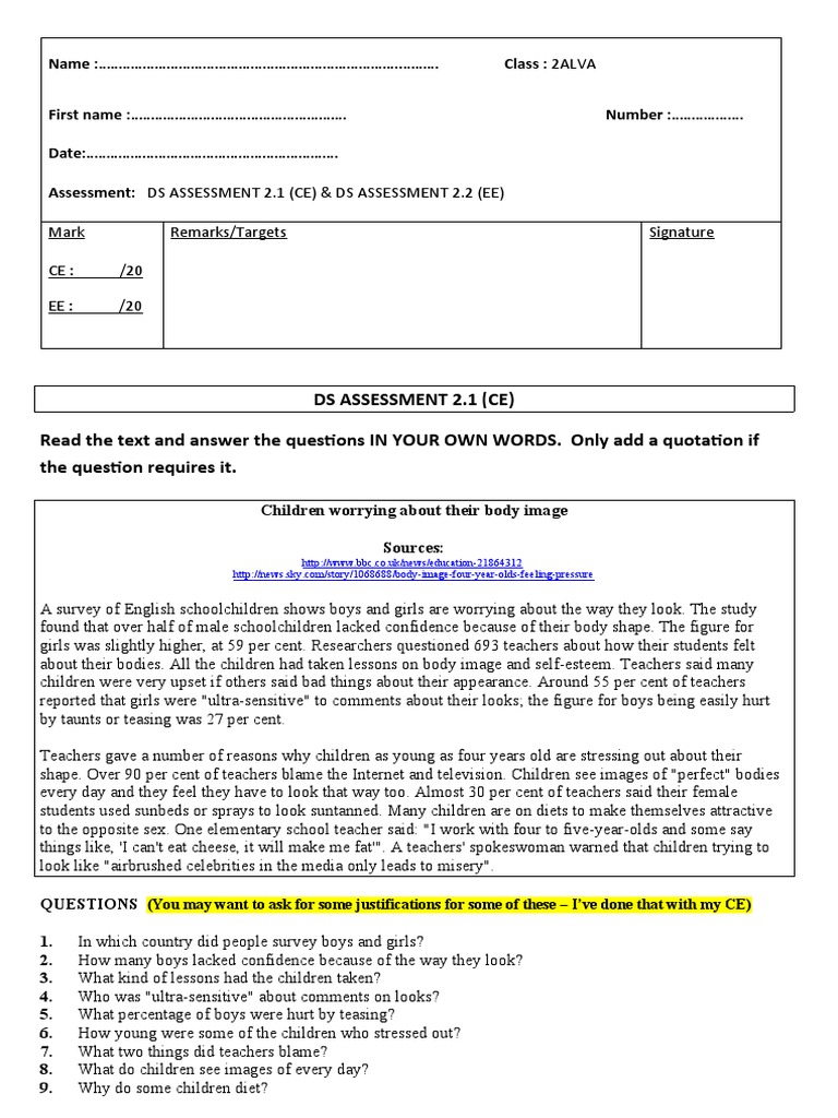 Children’s Body Image Concerns Survey | PDF | Social Science | Wellness