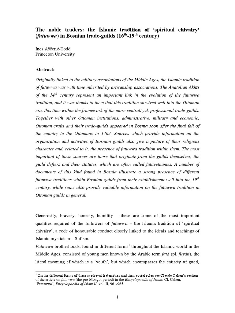 Futuwwa Tradition in Bosnian Trade Guilds | PDF | Guild | Sufism