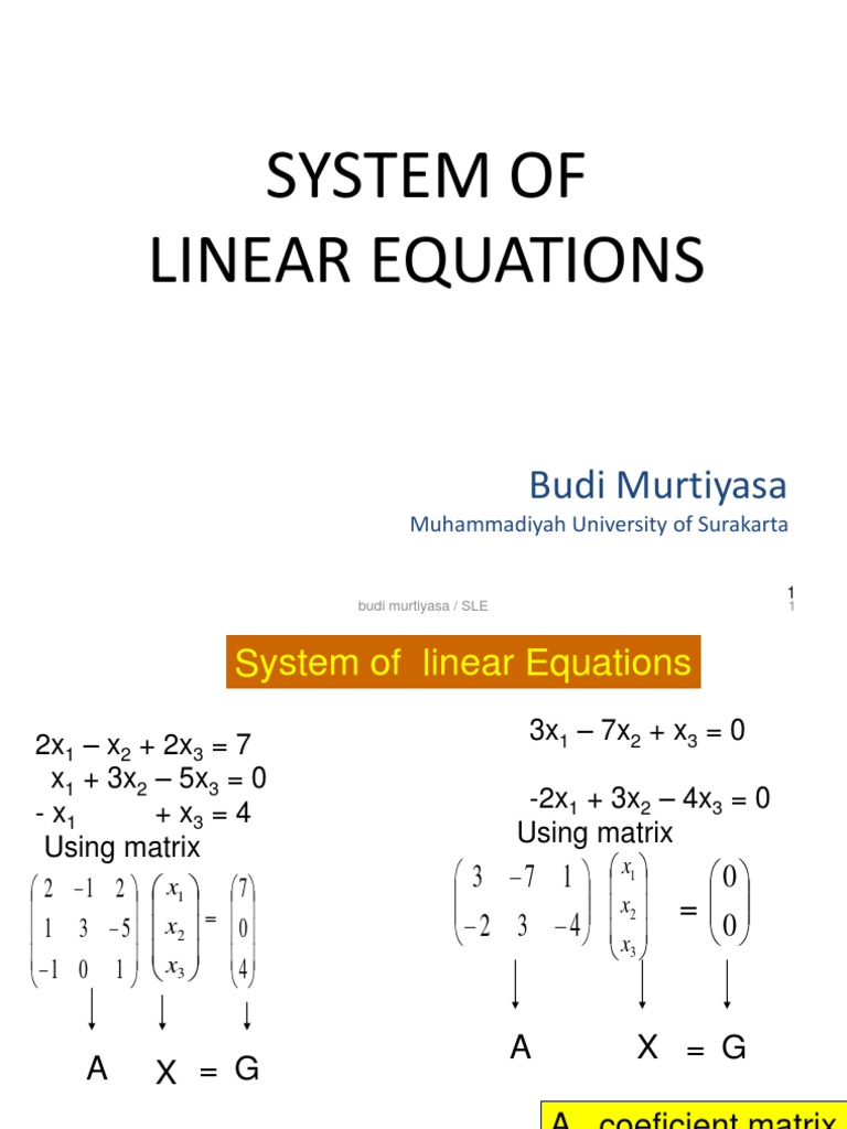 System of Linear Equations: Budi Murtiyasa | PDF | System Of Linear Equations | Mathematical ...