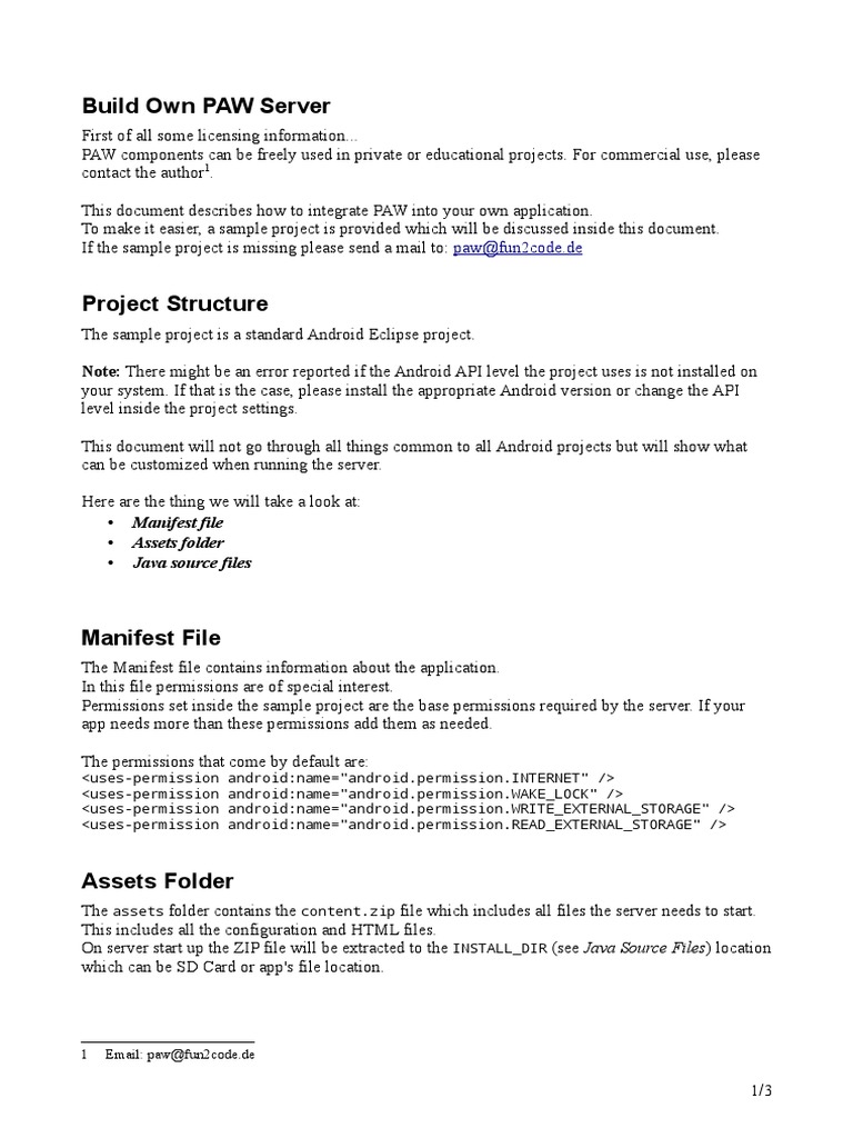 Build Own PAW Server: Paw@fun2code - de | PDF | Android (Operating System) | Java (Programming ...