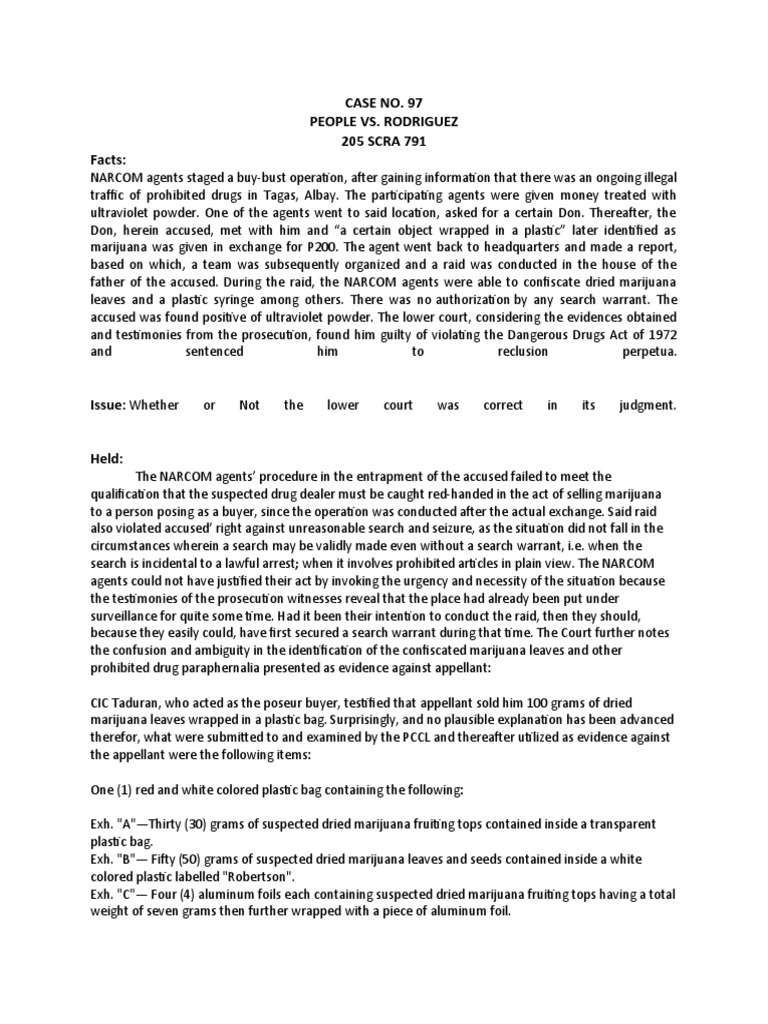Case No. 97 People vs. Rodriguez 205 SCRA 791 Facts | PDF | Search ...