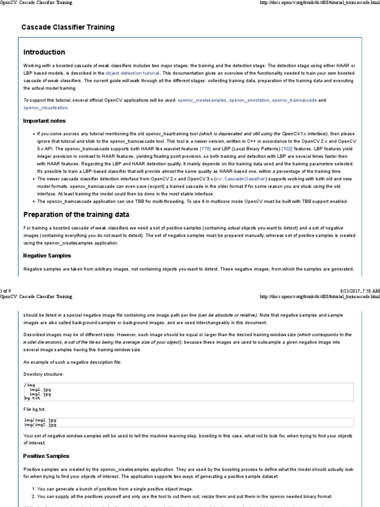 OpenCV - Cascade Classifier Training | PDF | Parameter (Computer Programming) | Application ...