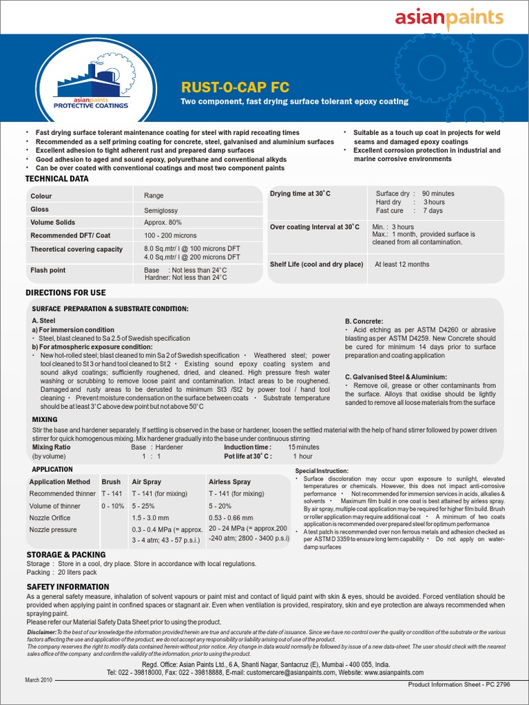 Rust-O-Cap FC: Technical Data | PDF | Paint | Epoxy
