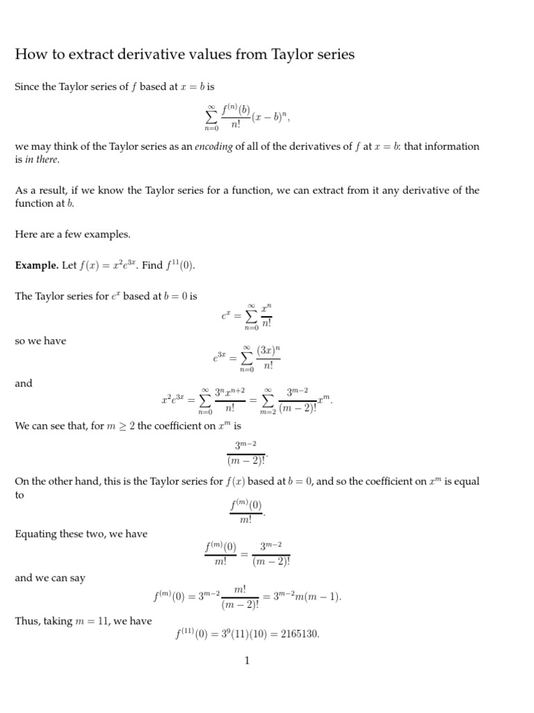 Extracting Derivatives from Taylor Series | PDF | Mathematical ...