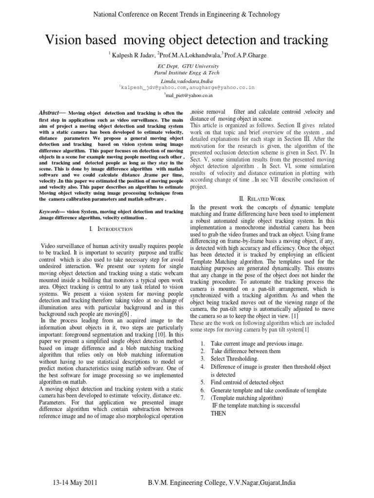 Vision Based Moving Object Detection And Tracking Pdf Computer Vision Image Segmentation