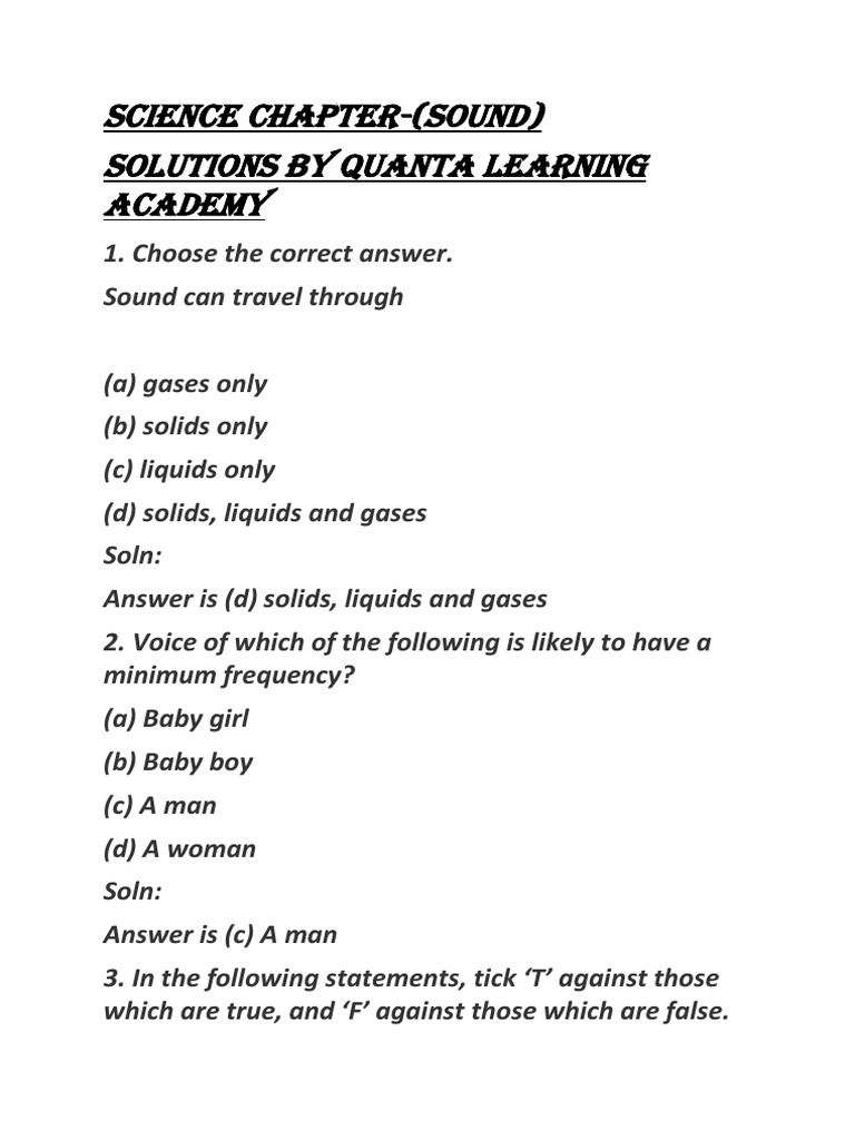 Class 8 Sound Chapter Solutions | PDF | Sound | Frequency