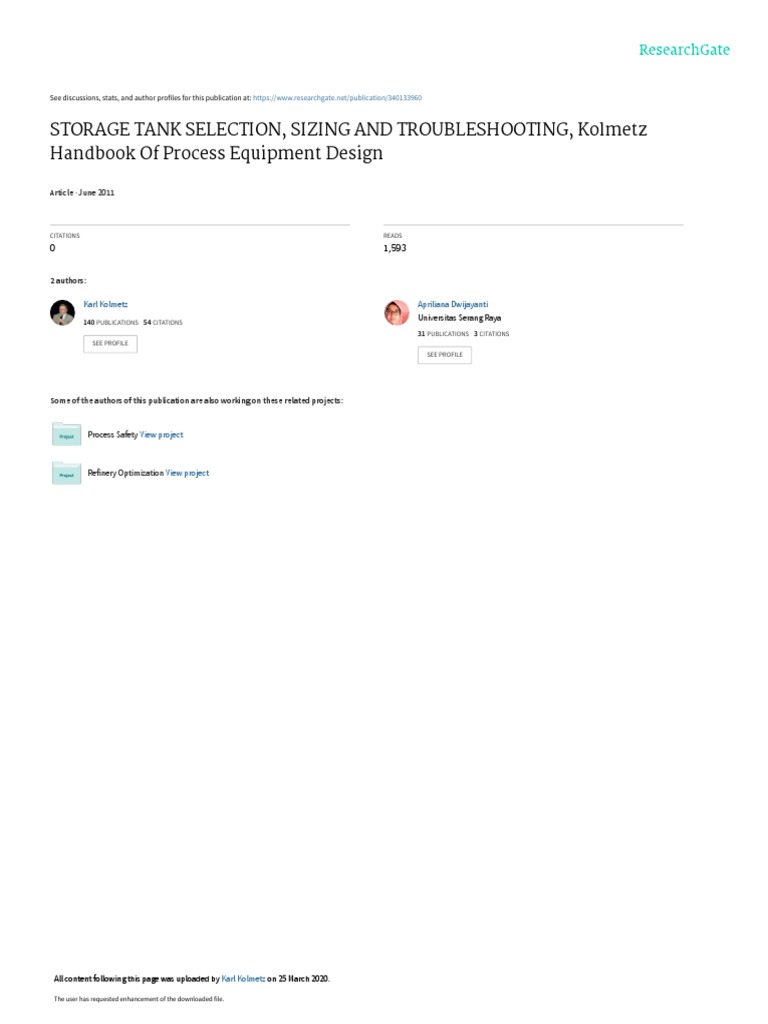 Storage Tank Selection, Sizing and Troubleshooting, Kolmetz Handbook of ...