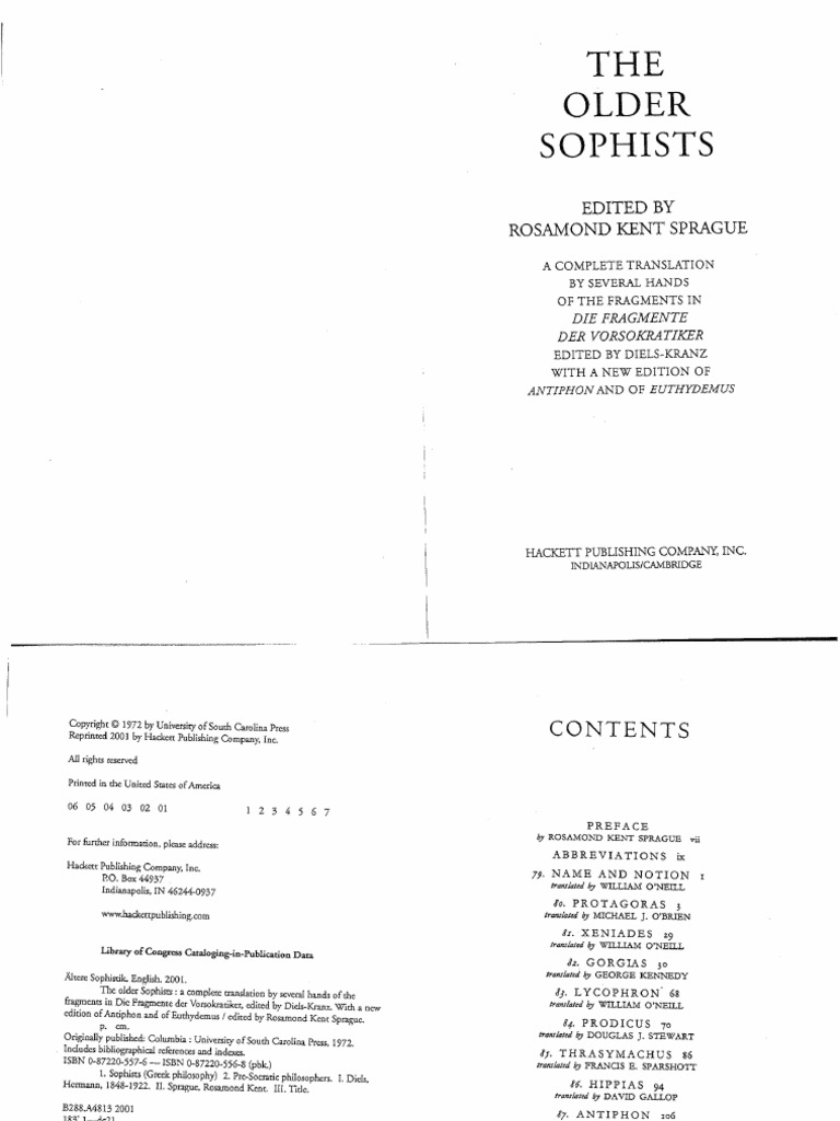 The Older Sophists by Rosamond Kent Sprague (Editor) PDF | PDF