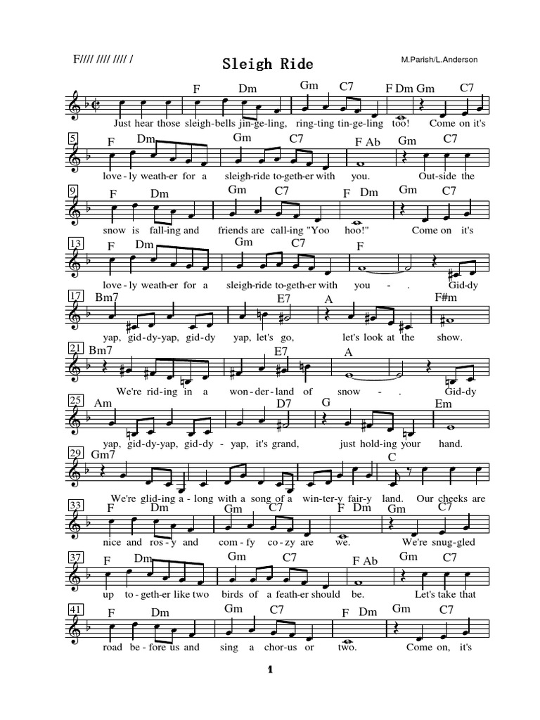 Sleigh Ride Sleigh Ride Sleigh Ride Sleigh Ride: F//// //// //// / F DM ...