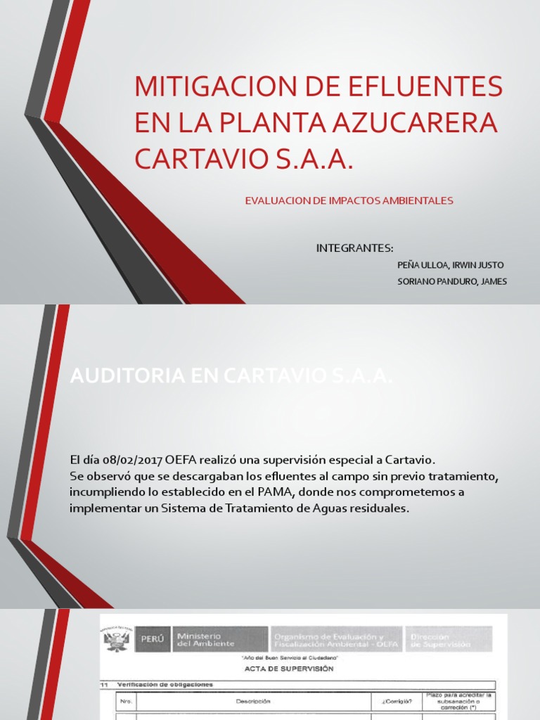 Mitigacion de Efluentes en La Planta Azucarera Cartavio | PDF | Aguas ...