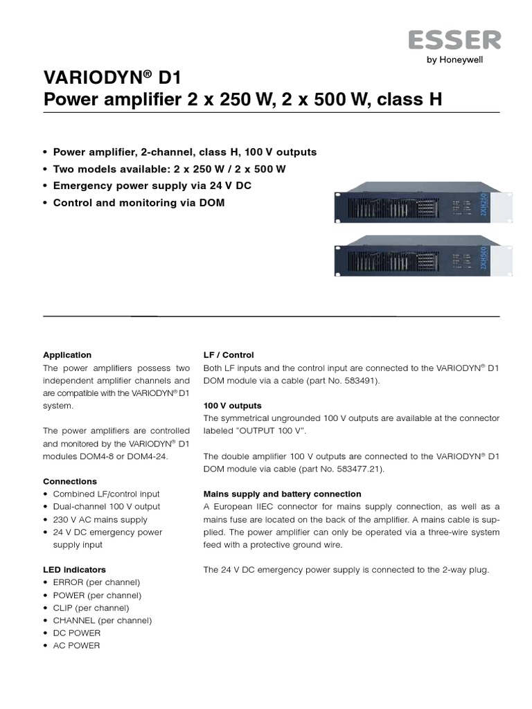 Variodyn D1 Power Amplifier 2 X 250 W, 2 X 500 W, Class H: LF / Control ...