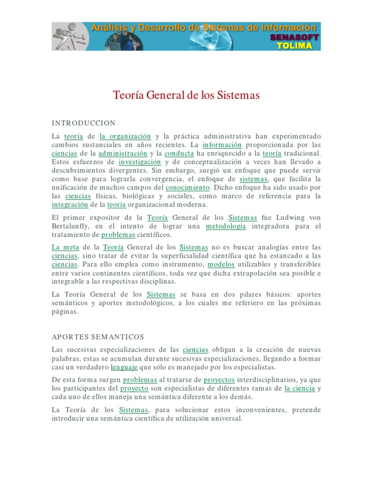 Teoria General de Los Sistemas PDF | PDF | Teoría de sistemas | Sistema