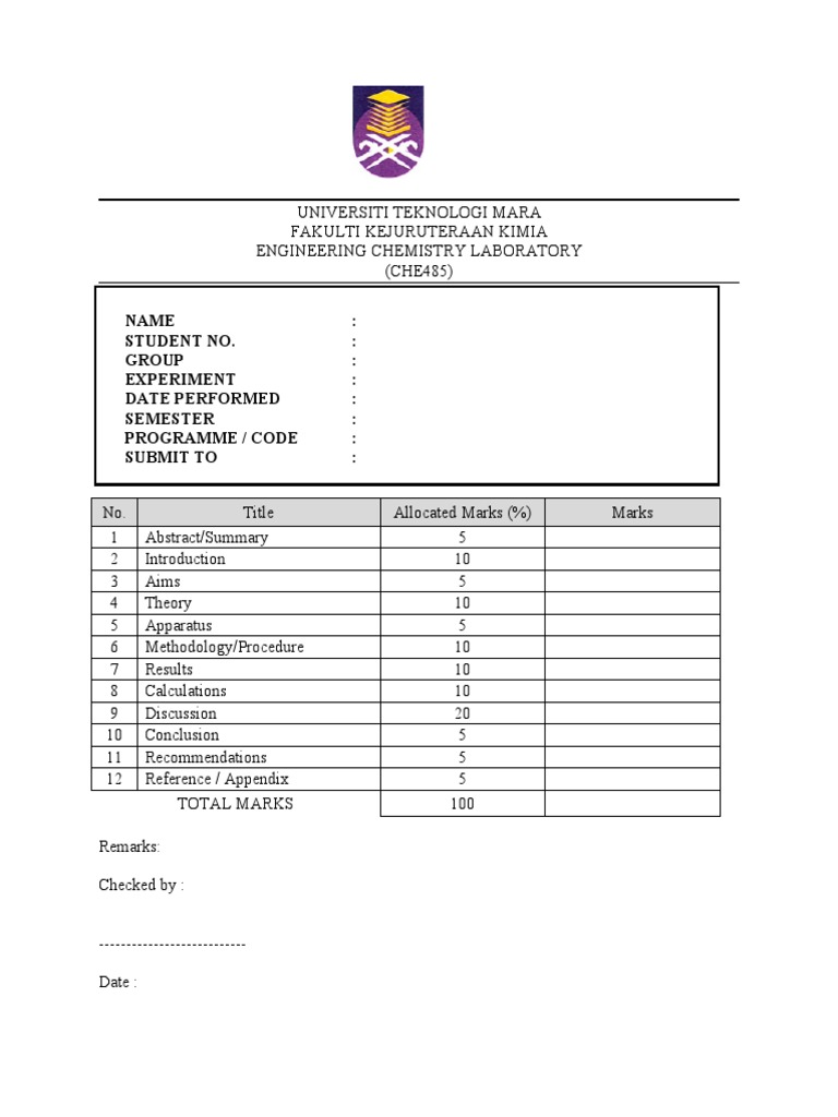 Cover Page Lab Report | PDF