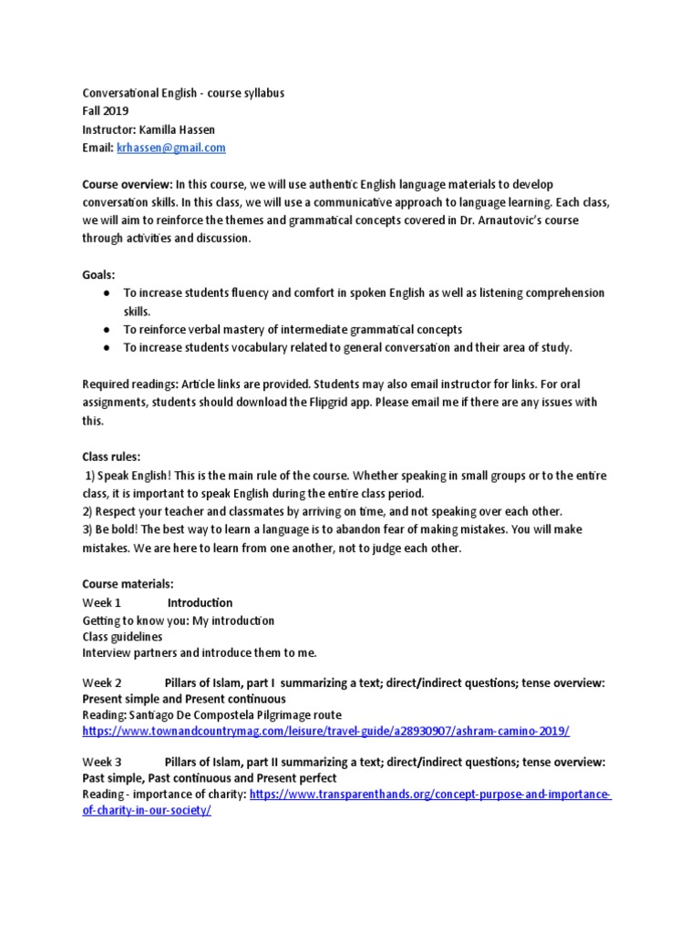 Conversational English - Course Syllabus | PDF | Cognition | Communication