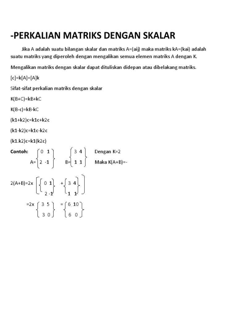 Perkalian Matriks Dengan Skalar | PDF