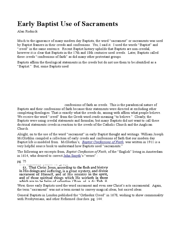 Early Baptist Use of Sacraments | PDF | Baptism | Sacraments