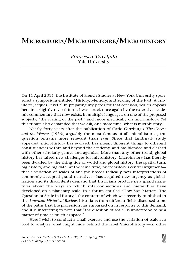 Trivellato, Microstoria:Microhistoire:Microhistory | PDF | University ...