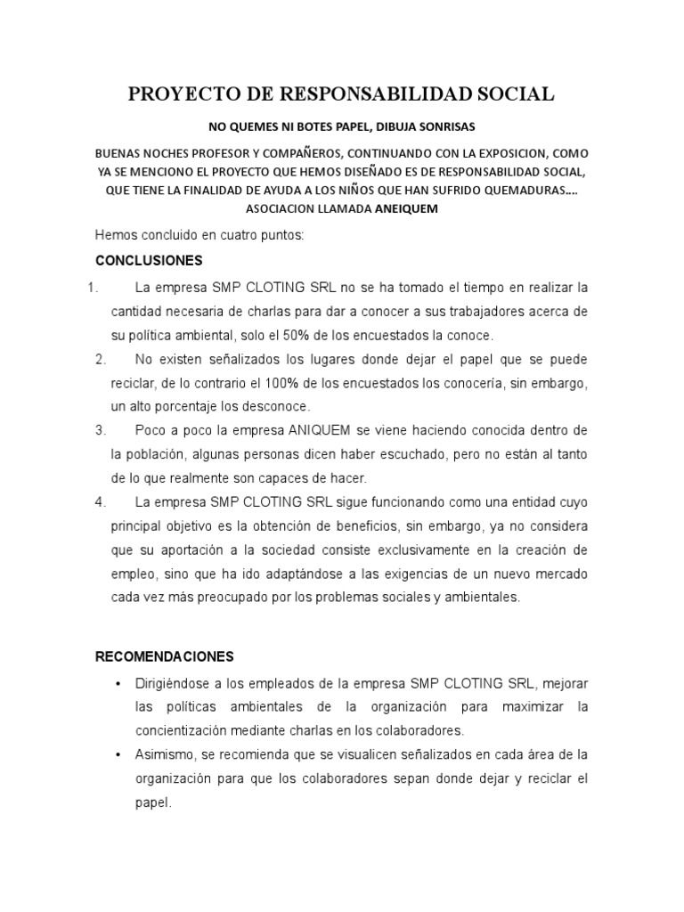 Proyecto de Responsabilidad Social | PDF | Responsabilidad social corporativa | Política