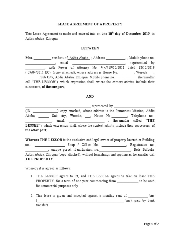 Azieb Lease Agreement | PDF | Lease | Indemnity