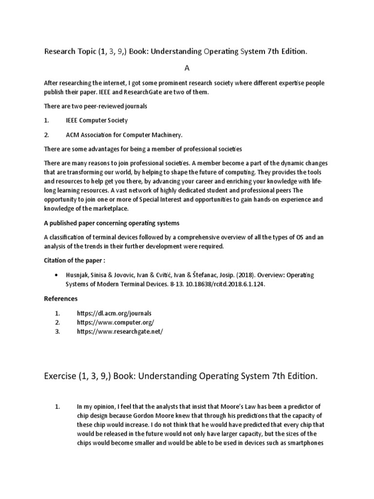 Research Topic (1, 3, 9,) Book: Understanding Operating System 7th ...