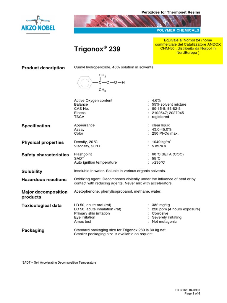 AkzoNobel-Trigonox 239 PDF | PDF | Solvent | Solubility