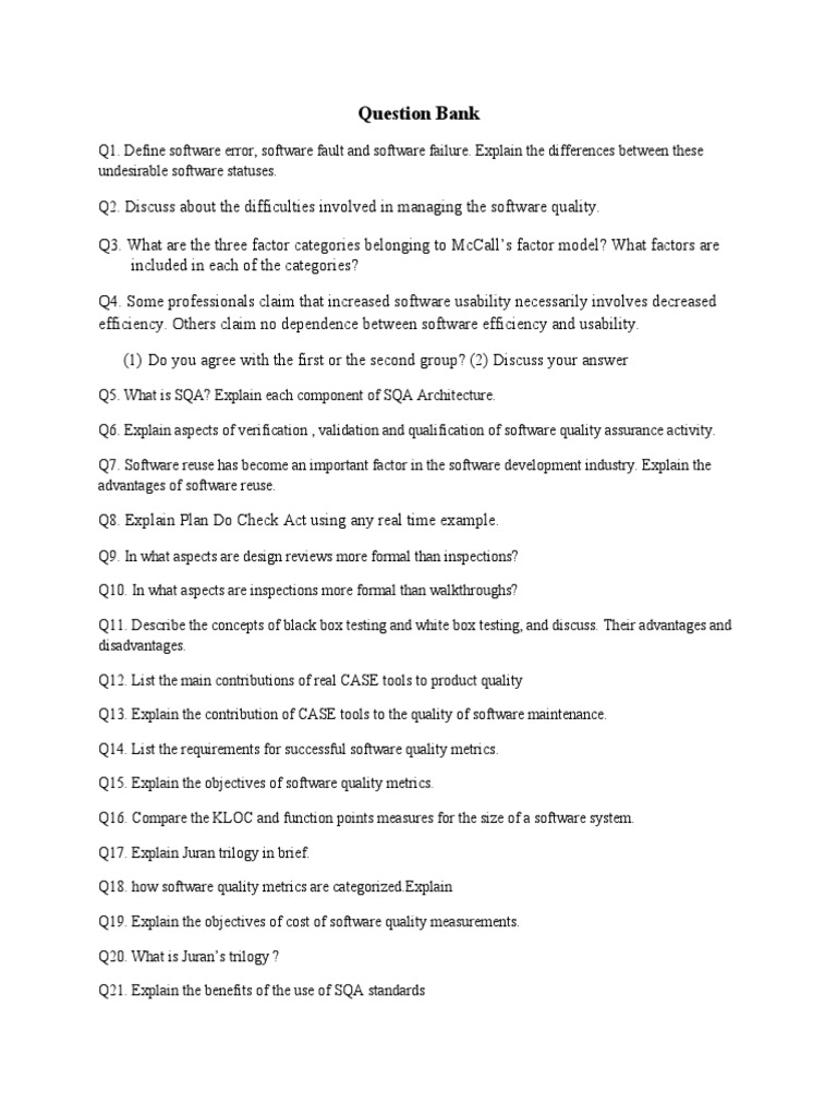 SQA Question Bank | PDF | Software Quality | Quality Management