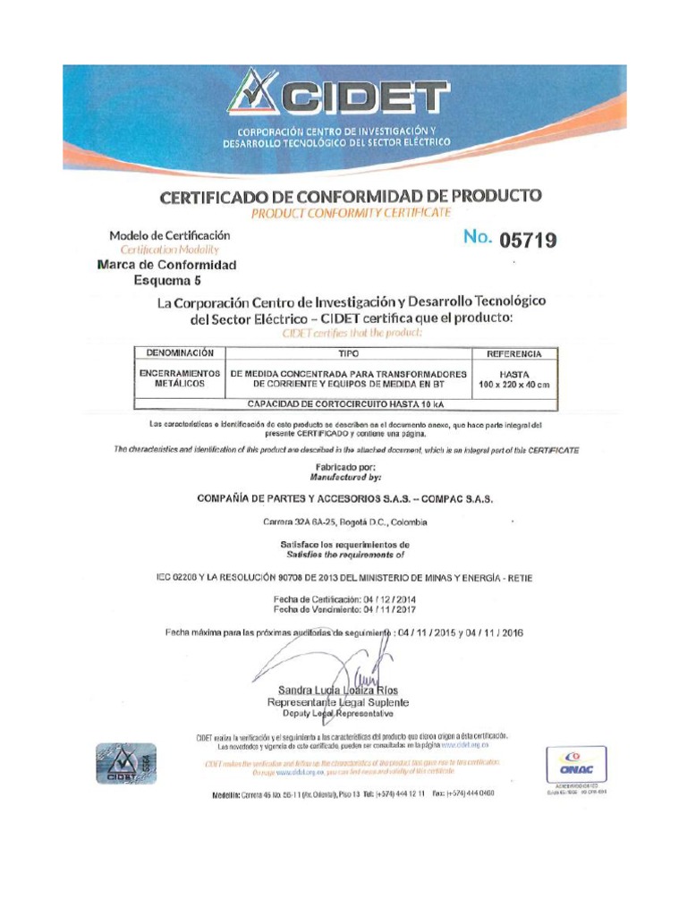 COMPAC Certificado No 5720 | PDF